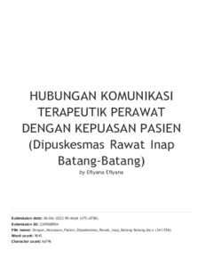 Hubungan Komunikasi Terapeutik Perawat Dengan Kepuasan Pasien (Dipuskesmas Rawat Inap Batang ...